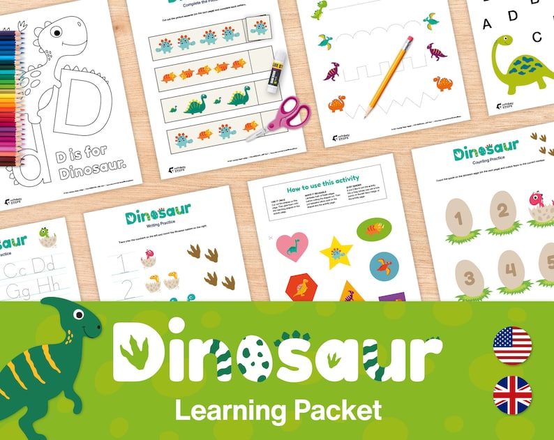 Dinosaur Themed Printable Learning Packet 20 Preschool | Etsy