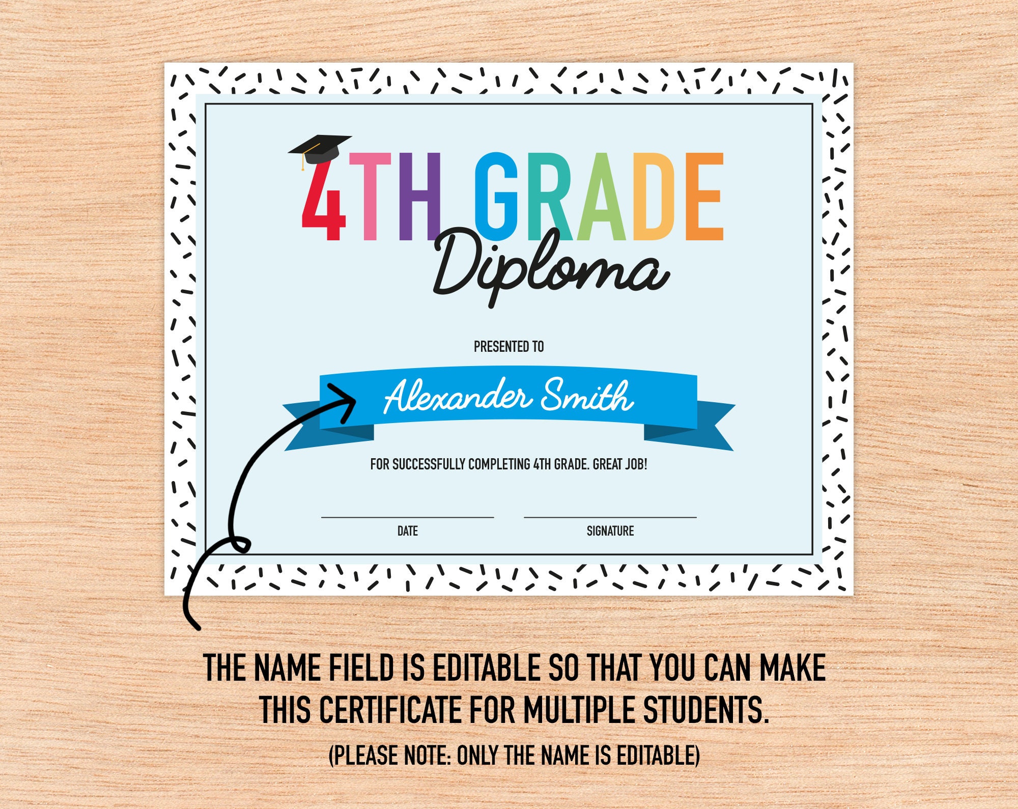 Editable 4th Grade Diploma Printable Certificate for Class - Etsy España