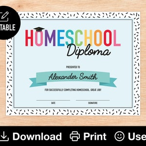 Editable Homeschool Diploma, Printable Certificate for Class, End of ...