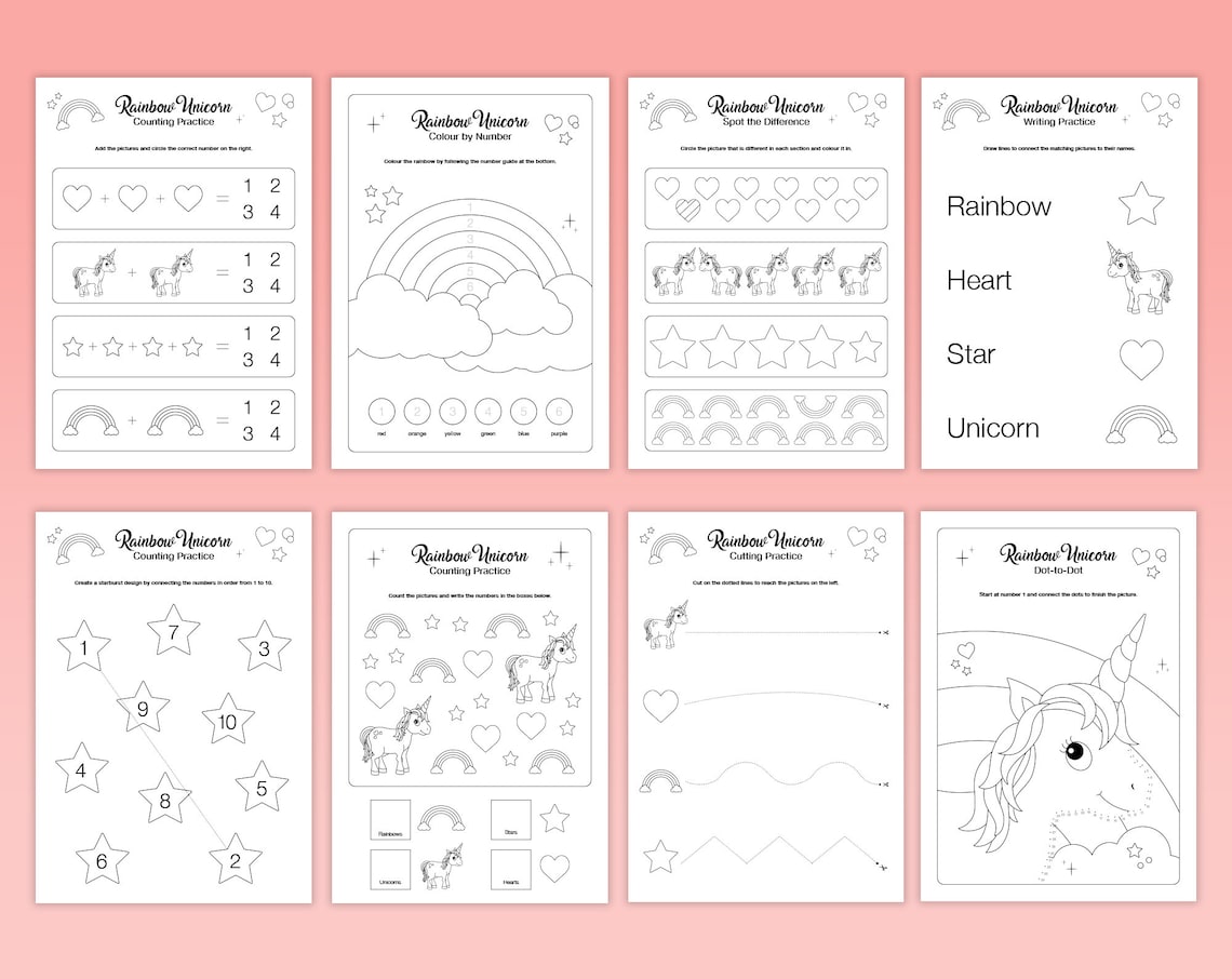 25 Unicorn Preschool Worksheets and Activities for Busy - Etsy