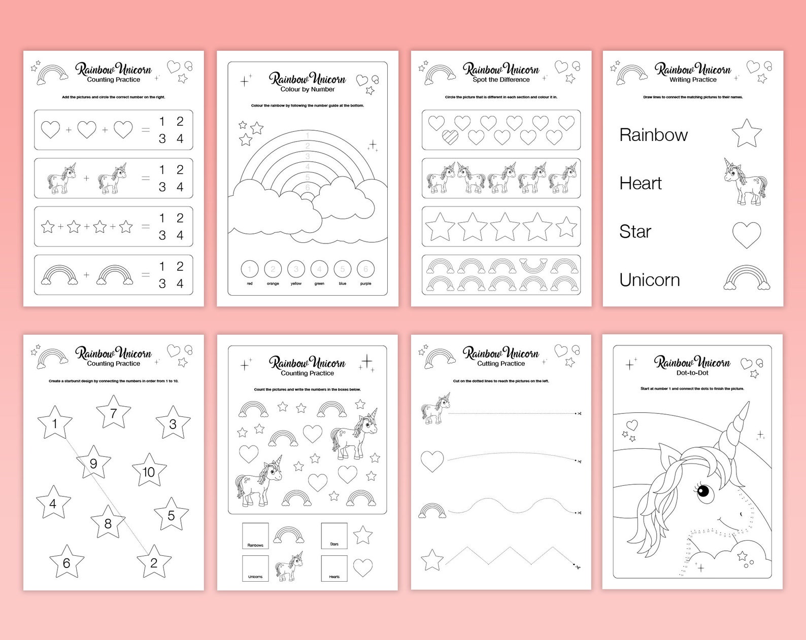 25 Unicorn Preschool Worksheets and Activities for Busy - Etsy