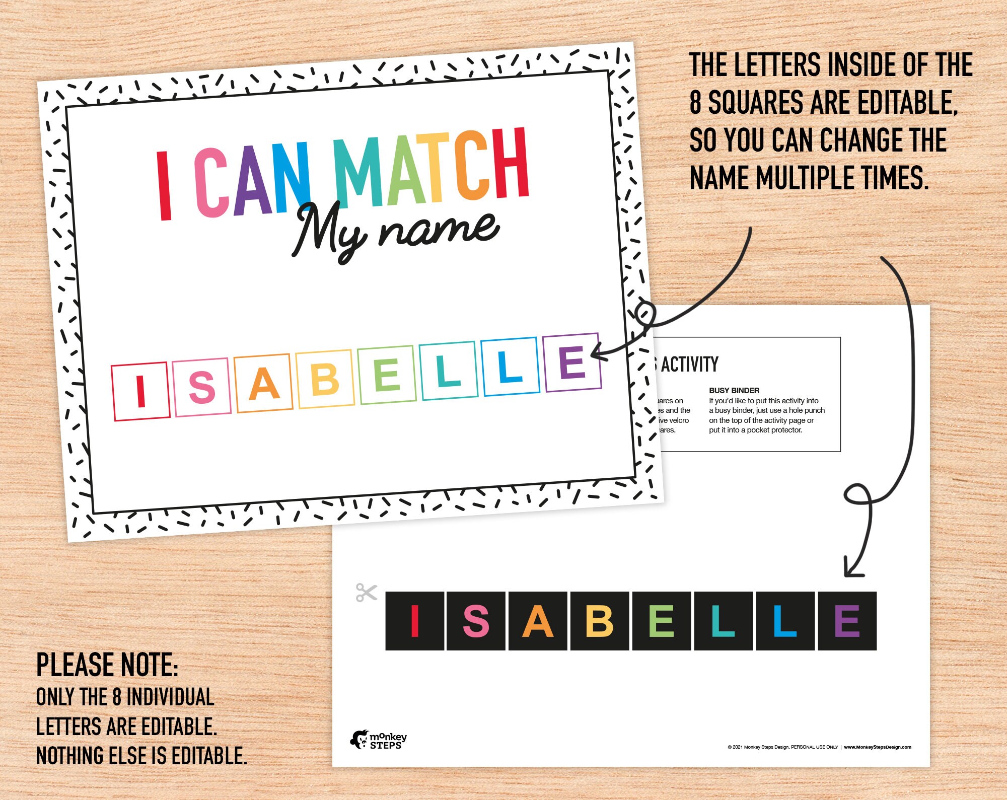 Editable Name Matching Activity 8 Letter Name I Can Spell - Etsy
