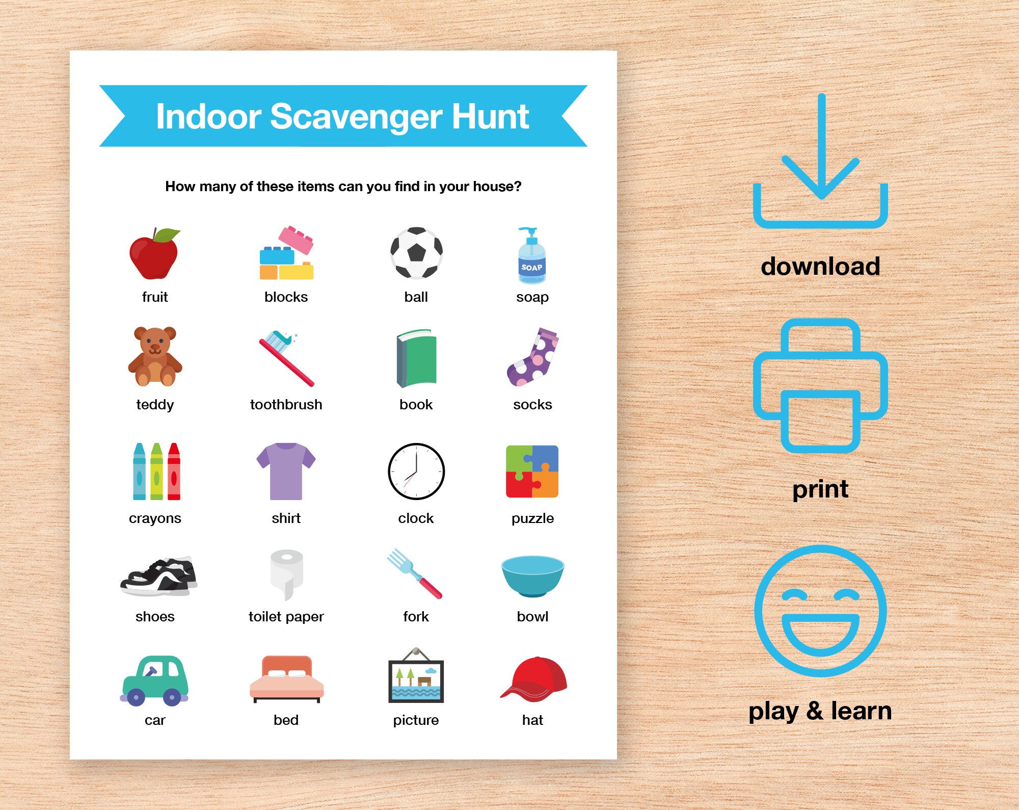 Indoor Scavenger Hunt Printable Activity, Kids Rainy Day Play, Fun ...
