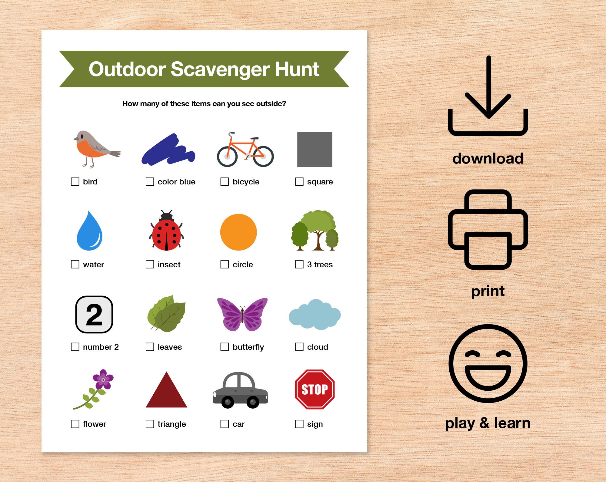 Outdoor Scavenger Hunt, Kids Nature Walk, Printable Activity, Fun ...
