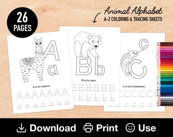 Animal Alphabet Print Handwriting Practice Pages A-Z - Etsy