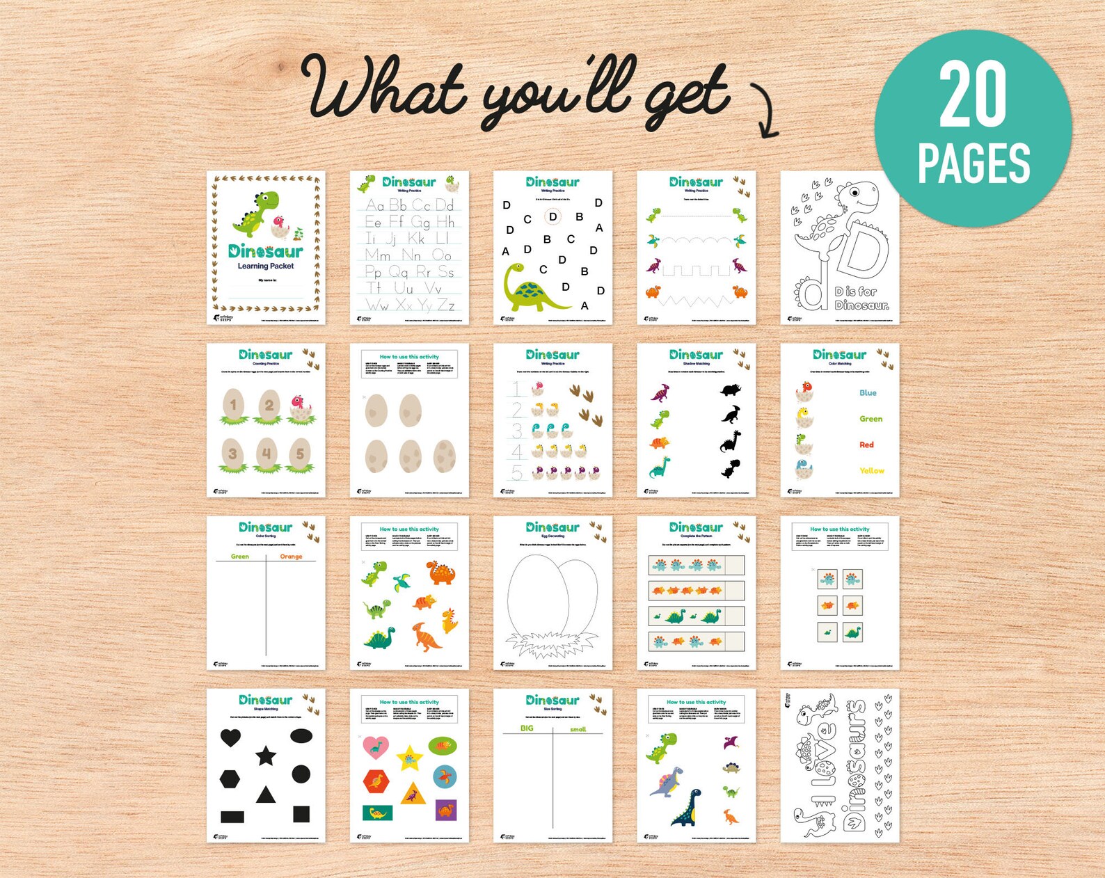 Dinosaur Themed Printable Learning Packet, 20 Preschool Worksheets ...