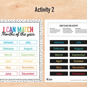 Printable Days of the Week & Months of Year Matching Activities, Cute ...
