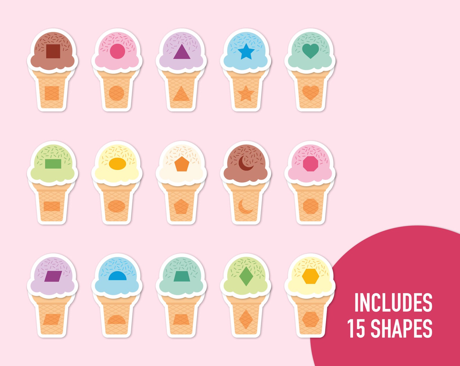 Preschool Ice Cream Shape Matching, Printable Activity to Learn 15 ...