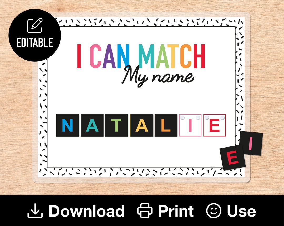 Editable Name Matching Activity (7 Letter Name): Early Learning ...