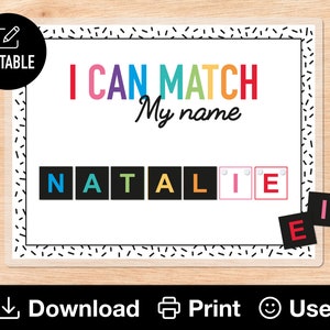 Editable Name Matching Activity (7 Letter Name): Early Learning ...