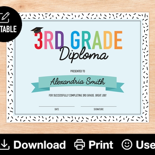 Editable 6th Grade Diploma Printable Certificate for Class - Etsy