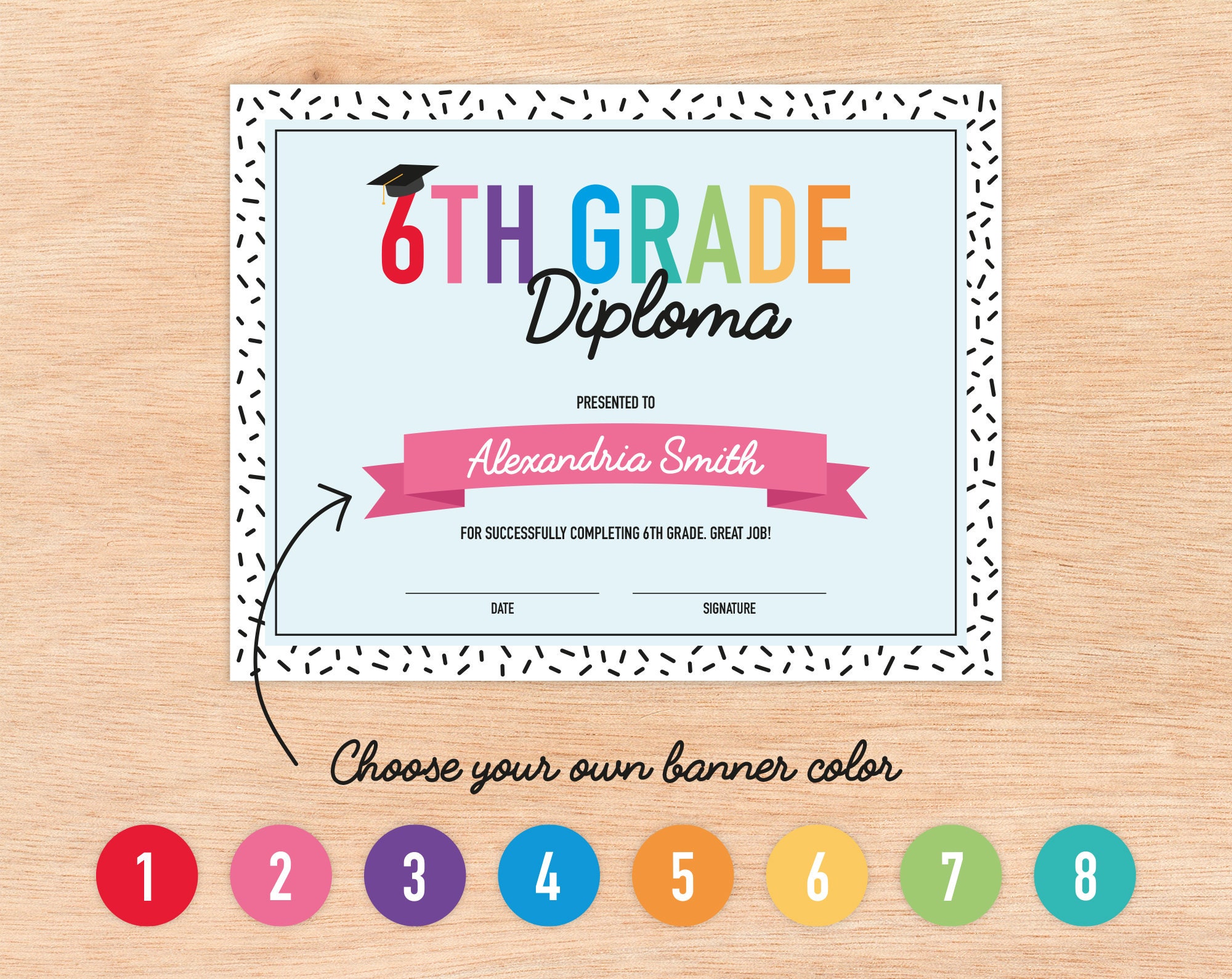 Personalized 6th Grade Diploma Custom Printable Certificate | Etsy