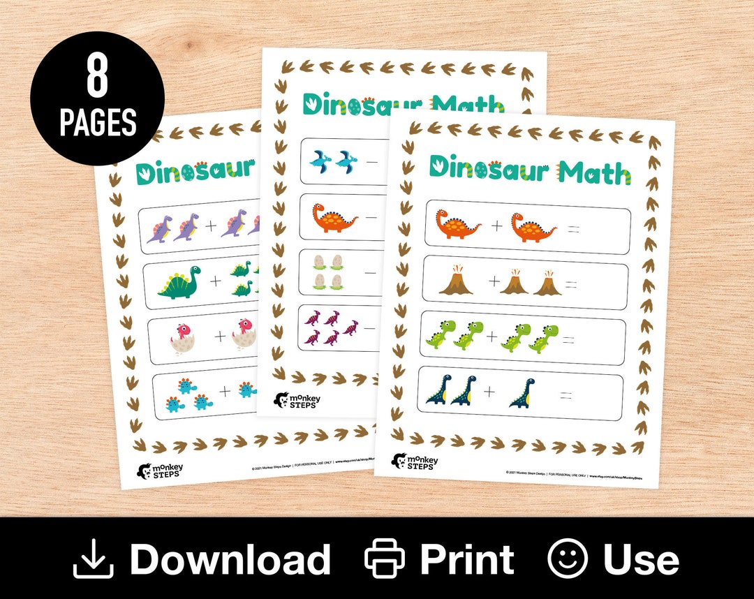 Dinosaur Math Worksheets, Kindergarten & Preschool Printables, Basic ...