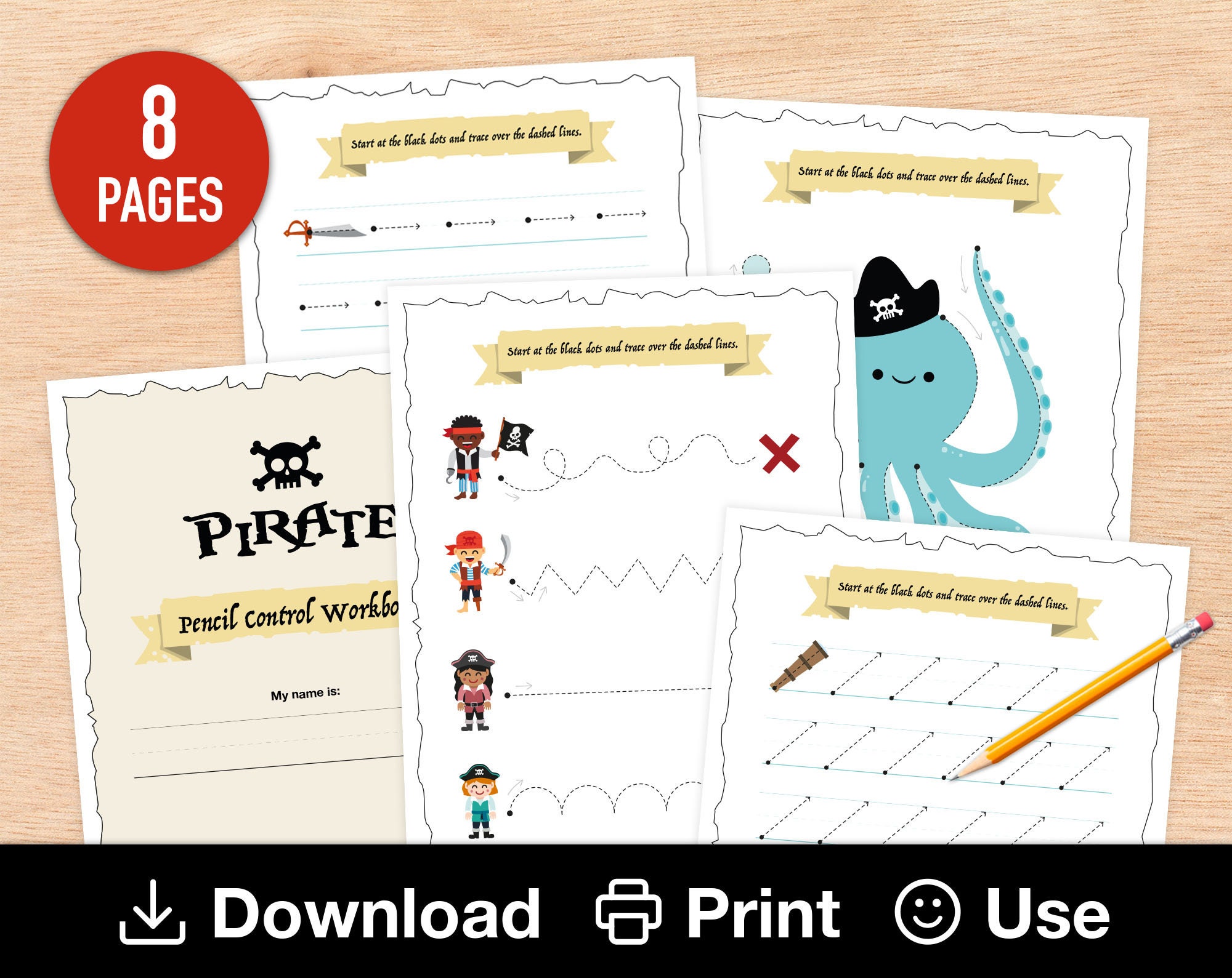 Pirate Handwriting Practice 8 Printable Tracing Worksheets - Etsy