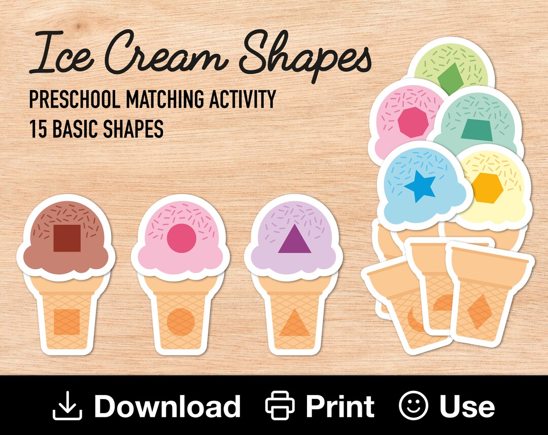 Ice Cream Shape Matching Game: Preschool Printable With 15 Shapes ...