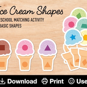 Ice Cream Shape Matching Game: Preschool Printable With 15 Shapes ...