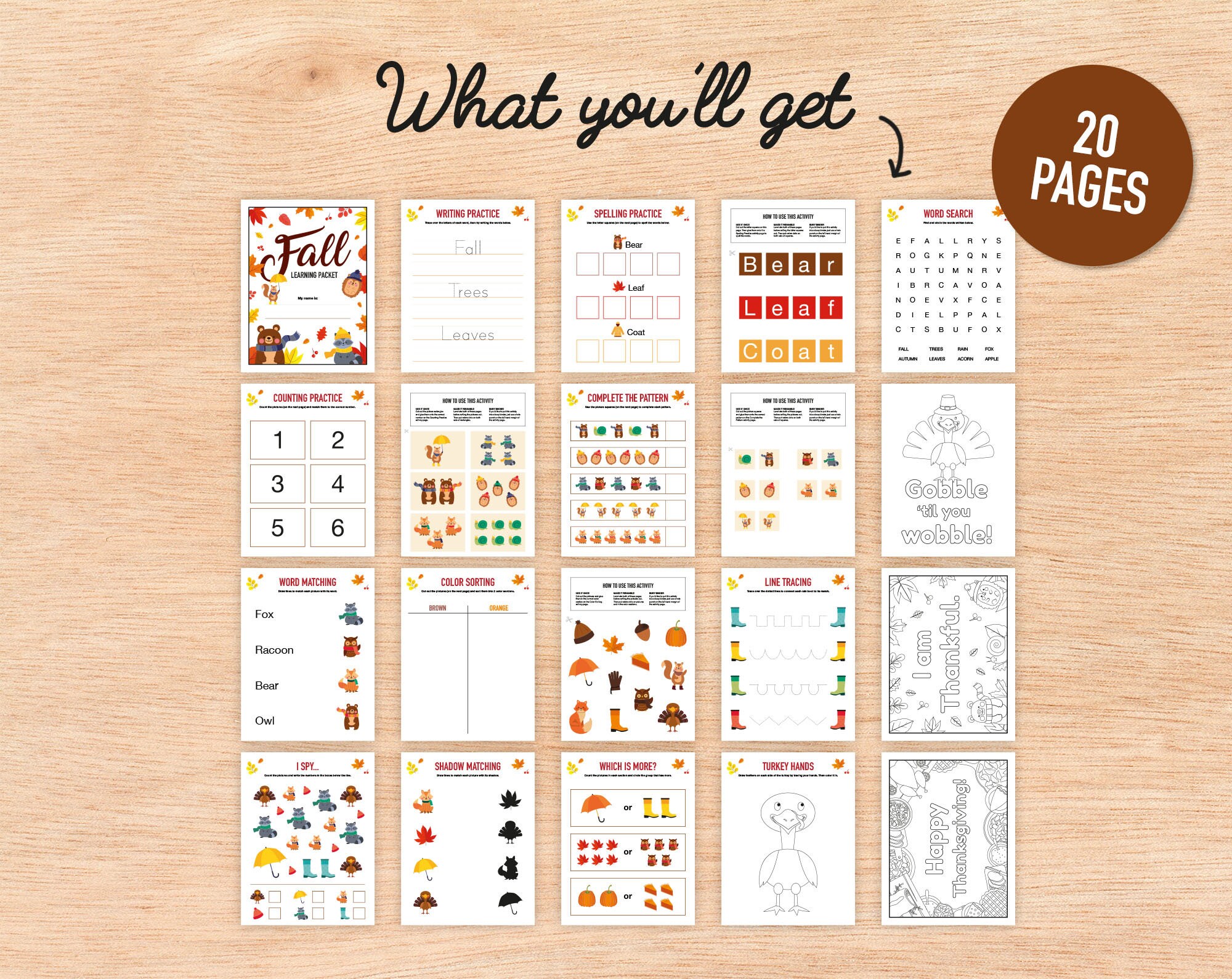 Fall Preschool Busy Binder Printables, Autumn Learning Packet, 20 Pages ...