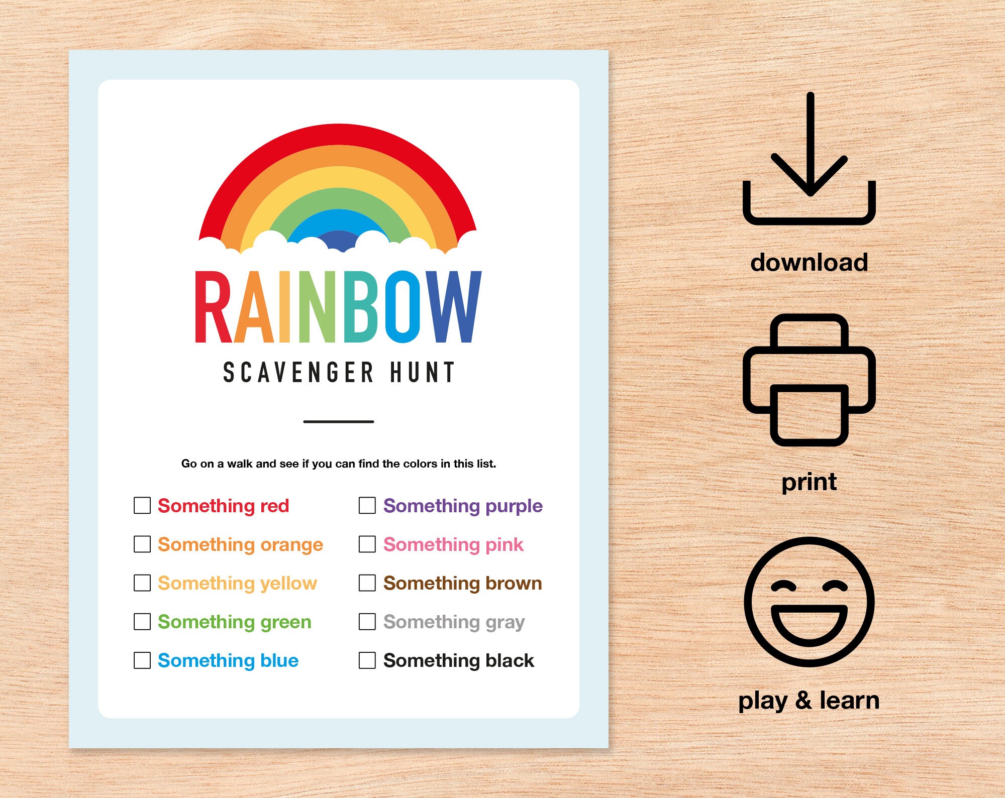Rainbow Colors Scavenger Hunt, Toddler & Preschool Learning Game, Fun ...
