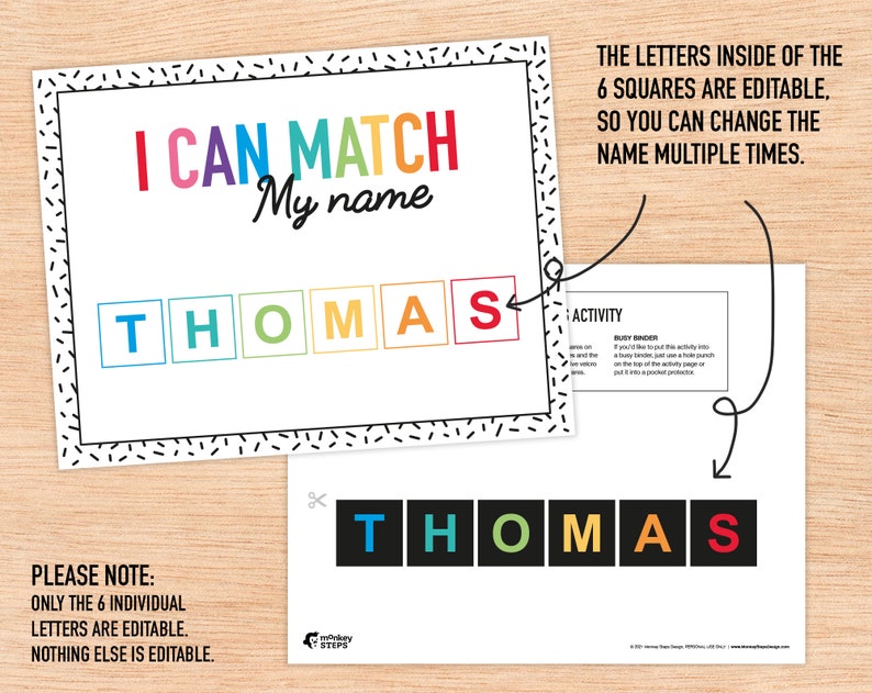 Editable Name Matching Activity 6 Letter Name, I Can Spell My Name ...