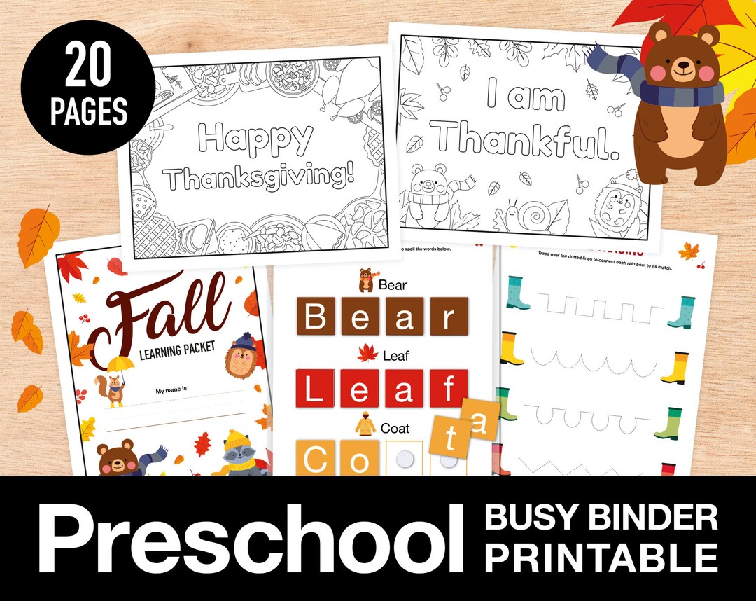 Fall Preschool Busy Binder Printables Autumn Learning Packet - Etsy