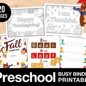 Fall Preschool Busy Binder Printables Autumn Learning Packet | Etsy