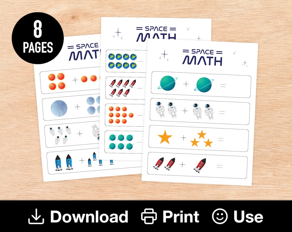 8 Space Themed Math Worksheets Basic Addition & Subtraction - Etsy