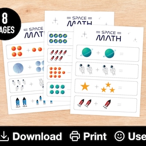 8 Space Themed Math Worksheets, Basic Addition & Subtraction ...