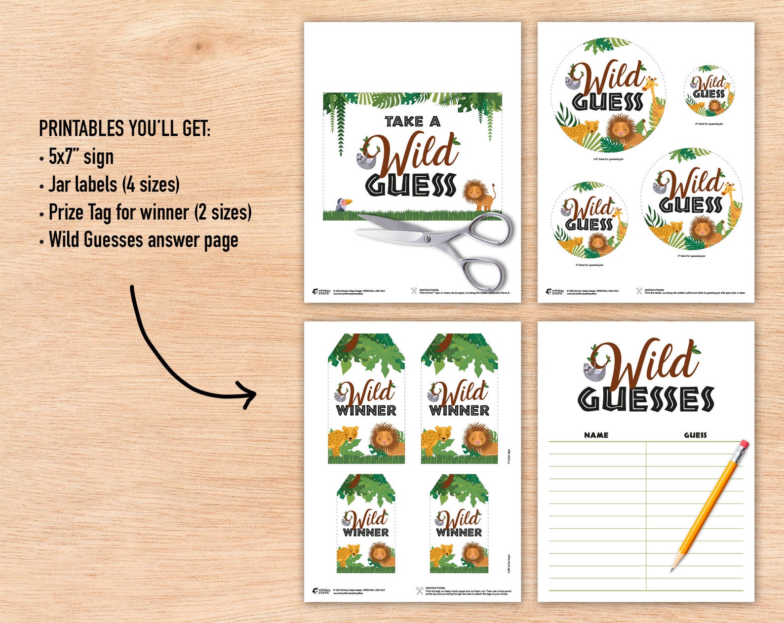 Printable Guessing Jar Game, Guess How Many Beans in the Jar, Safari ...