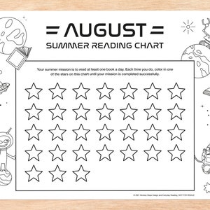 Printable Summer Reading Chart, Space Themed Coloring Calendar, Reading ...