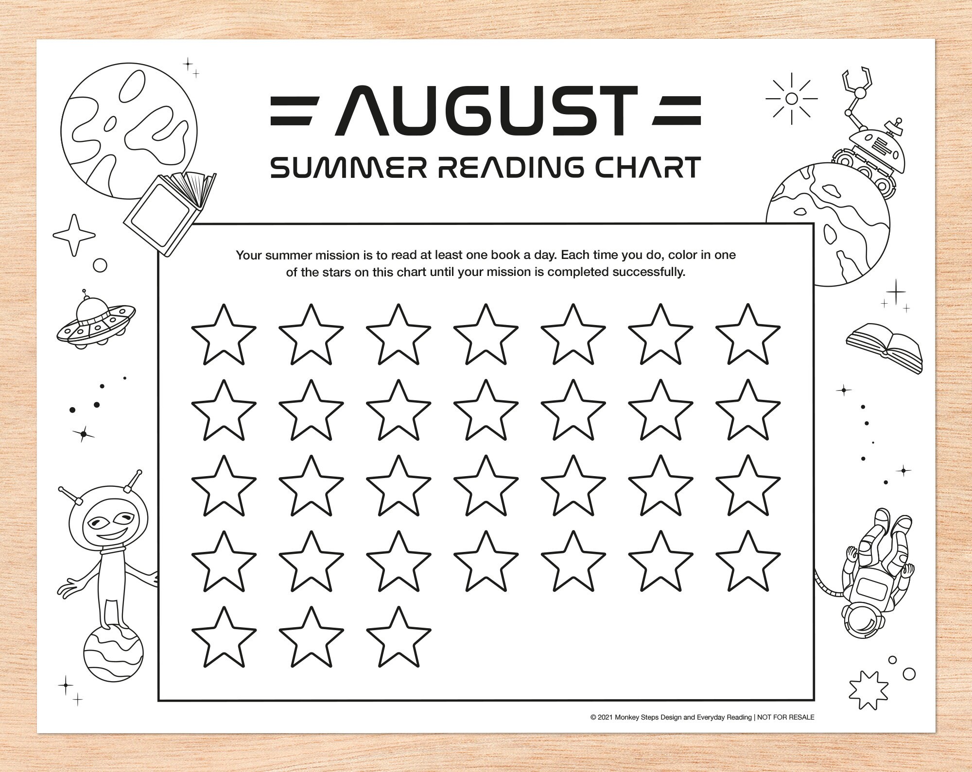 Printable Summer Reading Chart, Space Themed Coloring Calendar, Reading ...