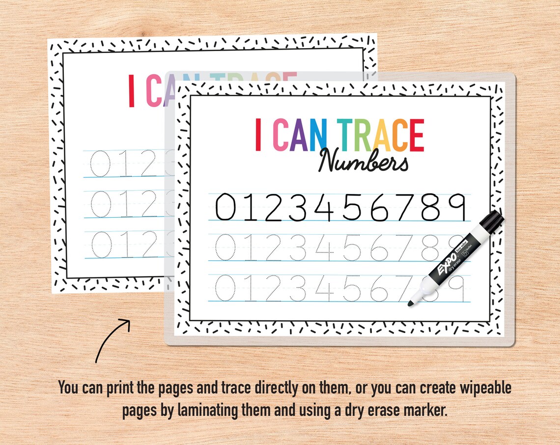 6 Printable Tracing Worksheets: Alphabet Numbers & Shapes - Etsy