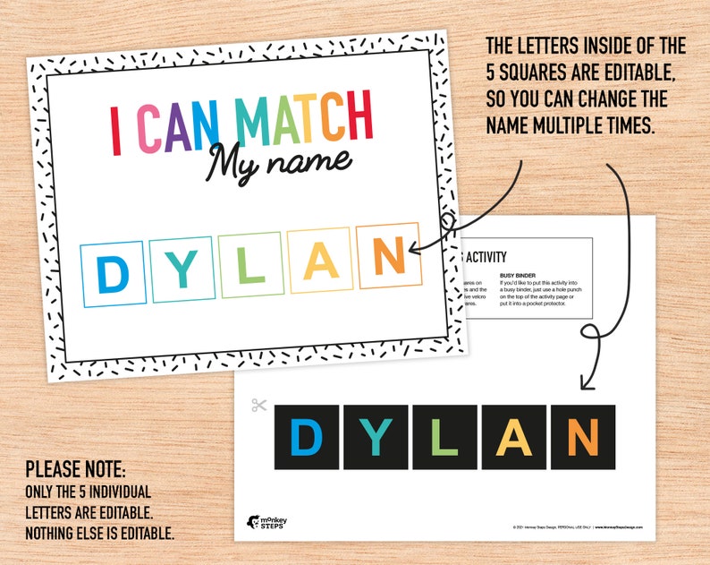 Editable Name Matching Activity (5 Letter Name), I Can Spell My Name ...