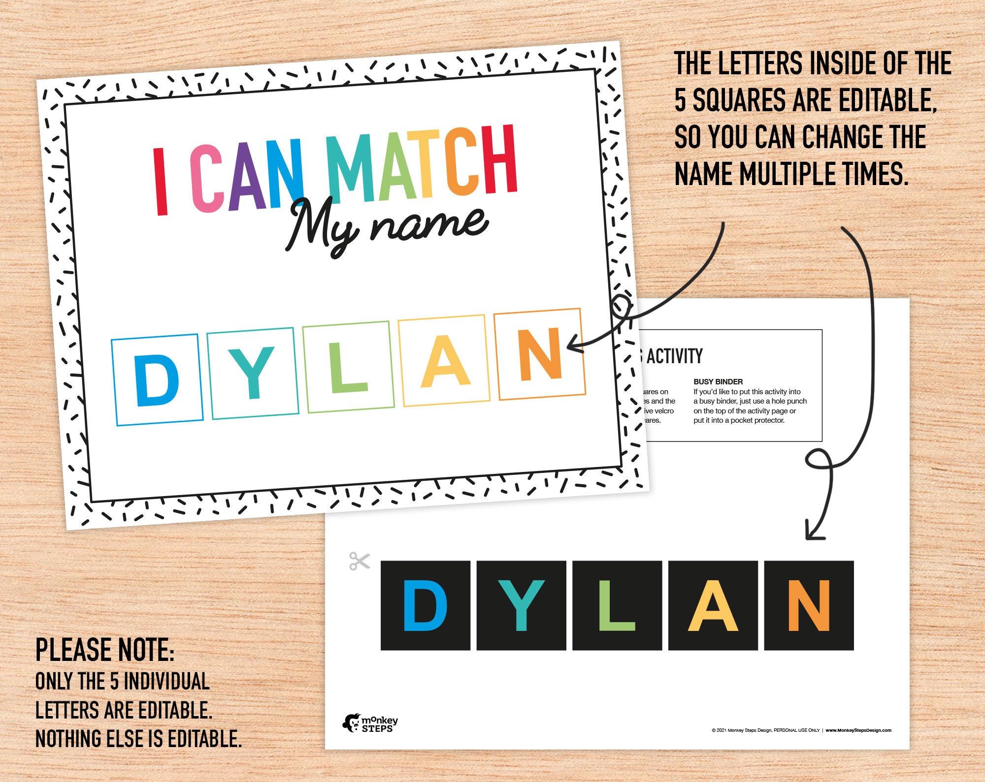 Editable Name Matching Activity 5 Letter Name, I Can Spell My Name ...