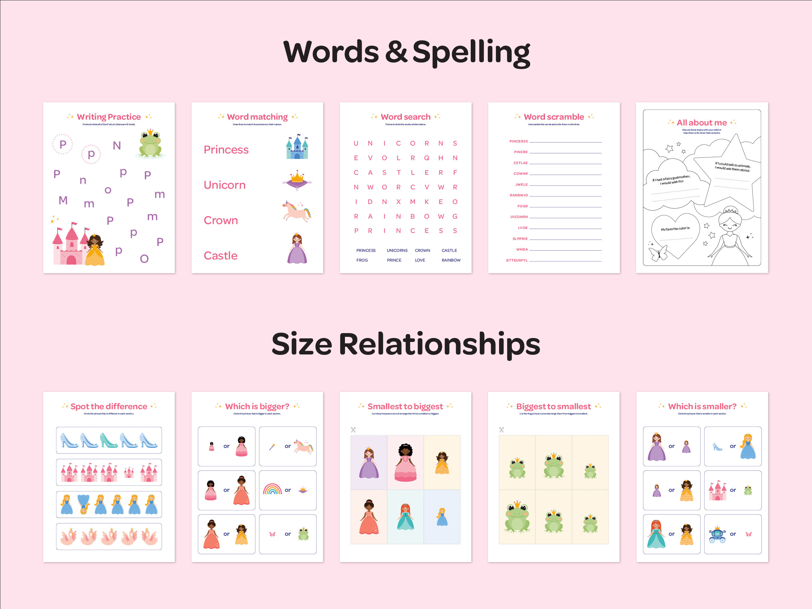Princess Themed Printable Learning Packet for Preschool & Kindergarten ...