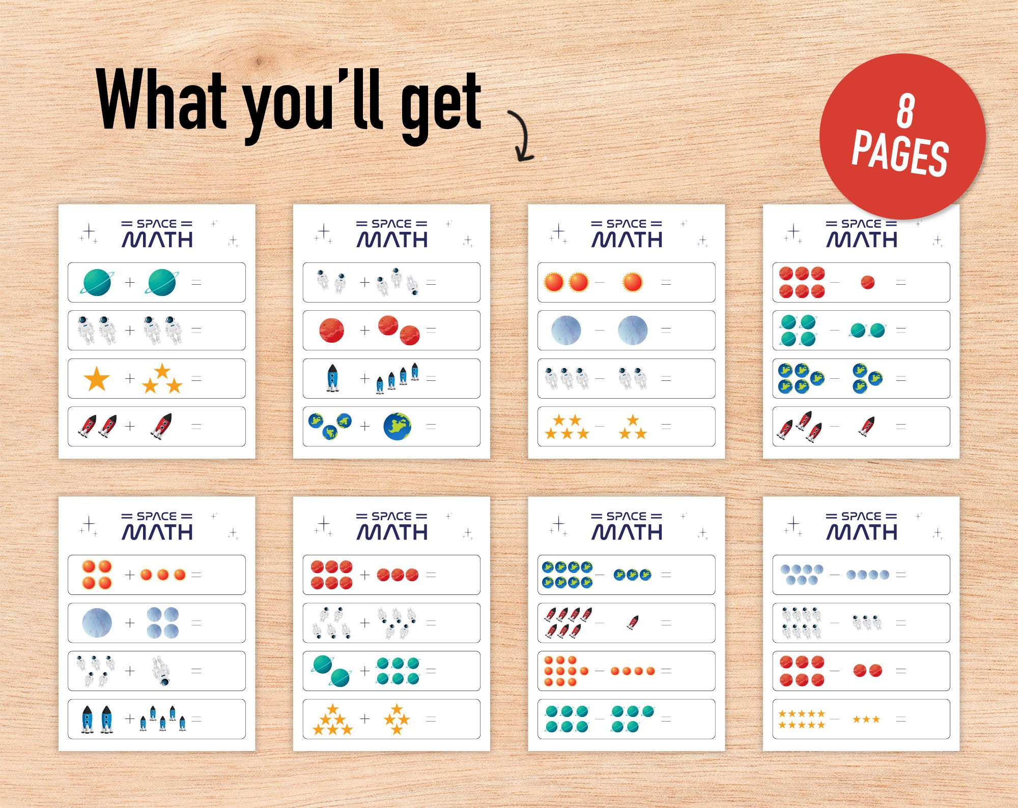 8 Space Themed Math Worksheets, Basic Addition & Subtraction ...