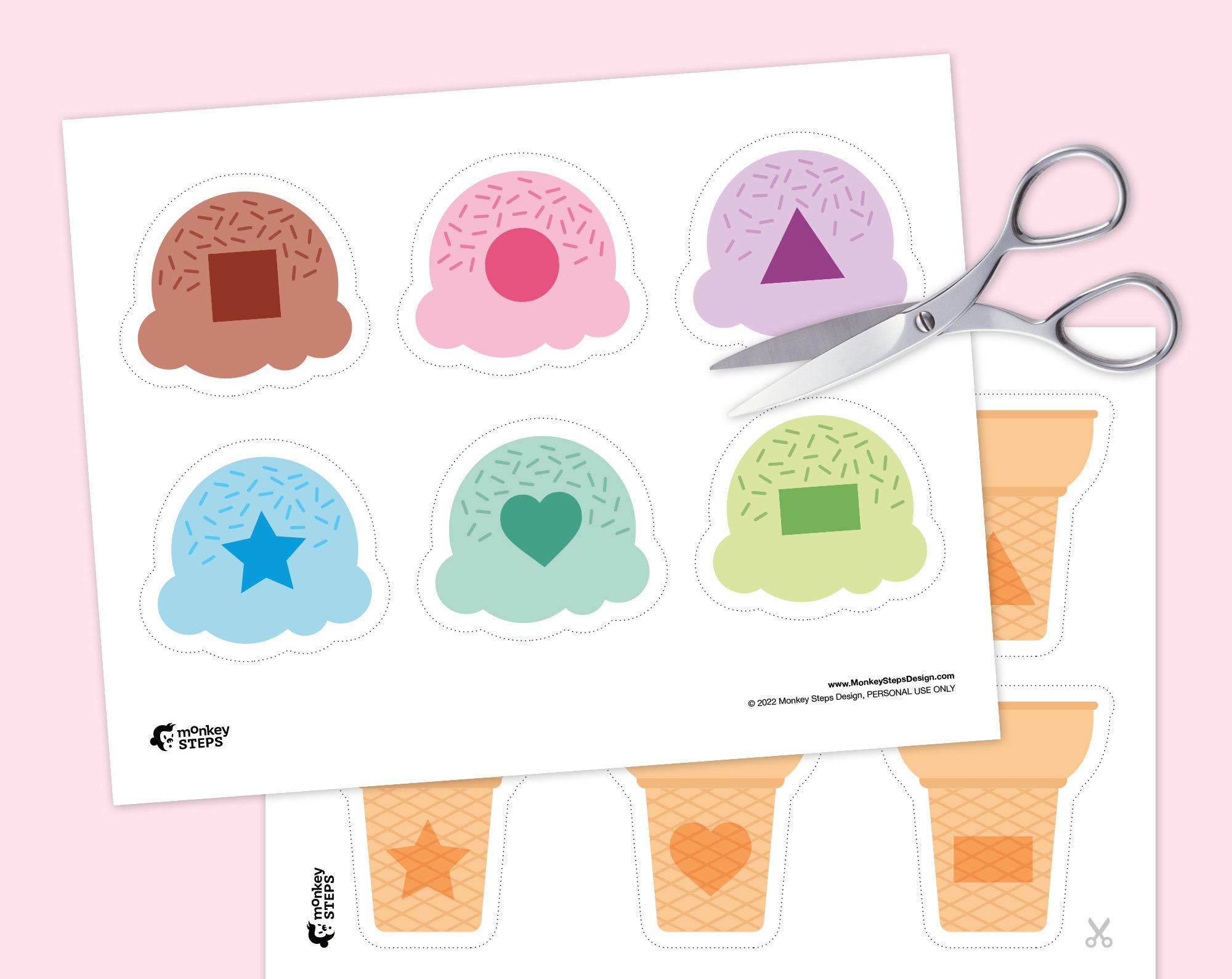 Preschool Ice Cream Shape Matching, Printable Activity to Learn 15 ...