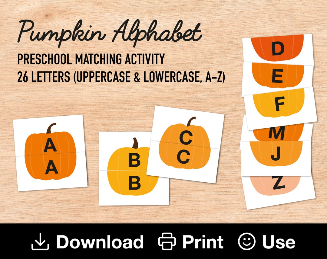 Pumpkin Spice Alphabet, Printable Matching Activity, Learn 26 Letters ...