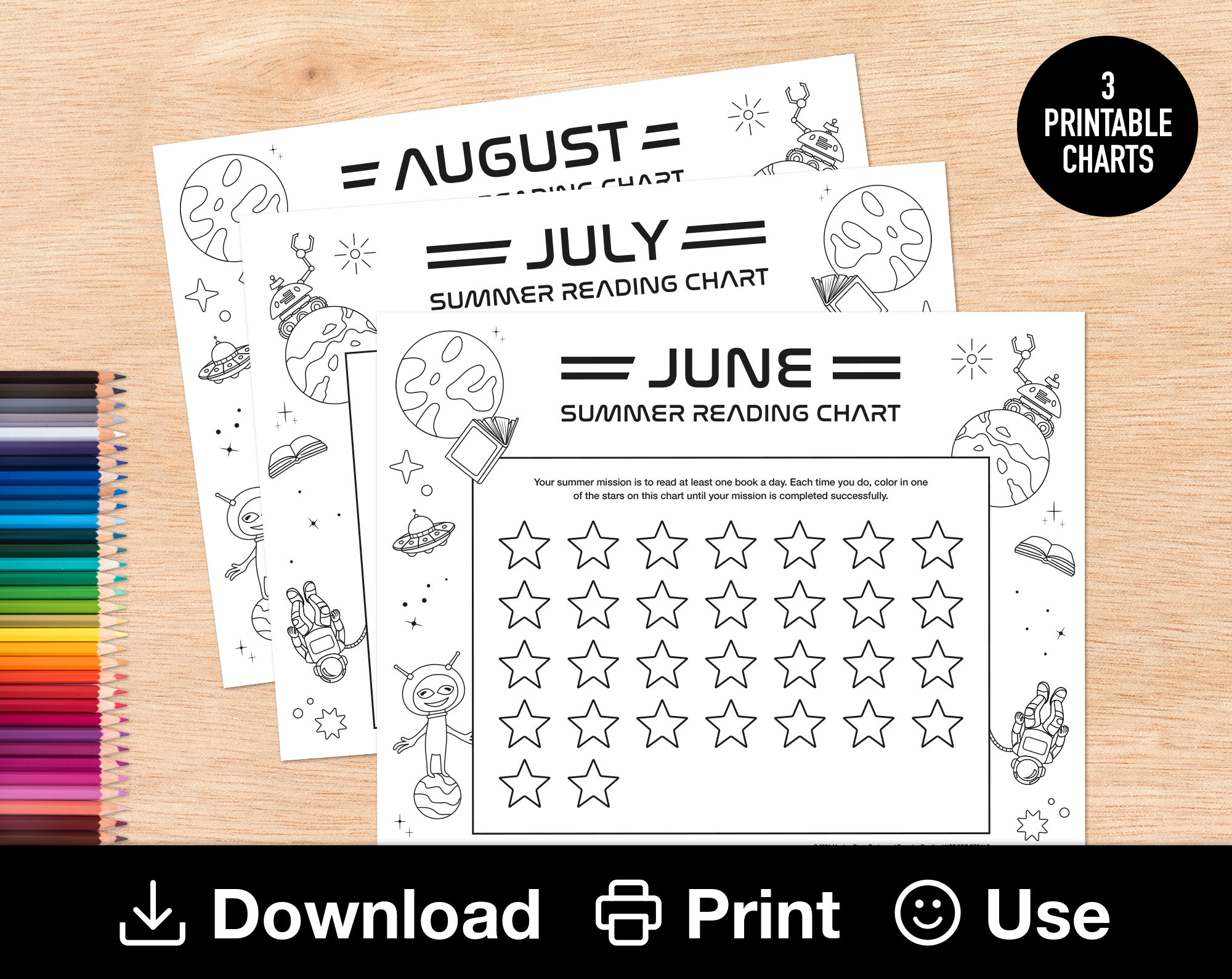 Printable Summer Reading Chart, Space Themed Coloring Calendar, Reading ...