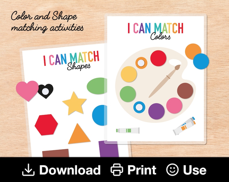 2 Printable Matching Activities Colors & Shapes, Toddler Busy Binder ...
