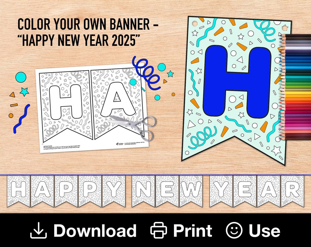 New Year's Coloring Banner: Kids' Creative Activity (digital Download ...