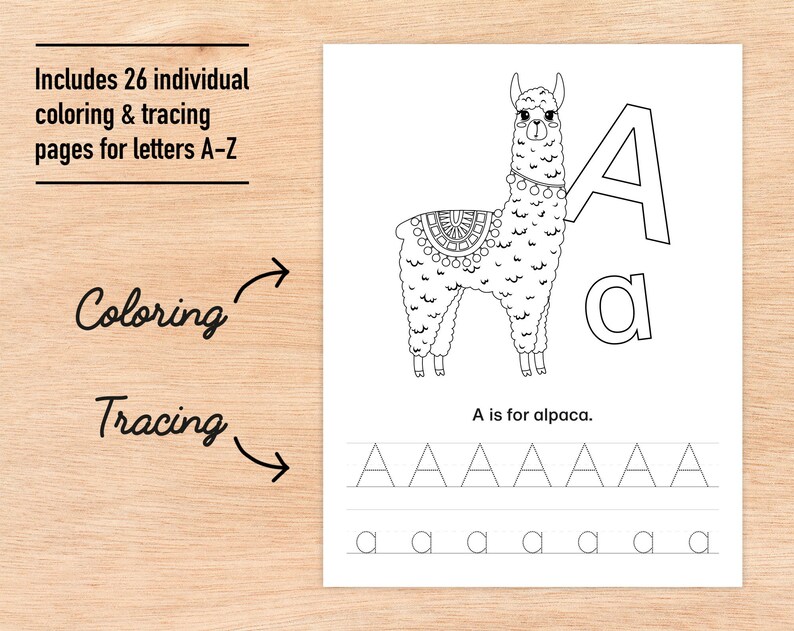 A-Z Animal Alphabet Tracing & Coloring Worksheets 26 - Etsy