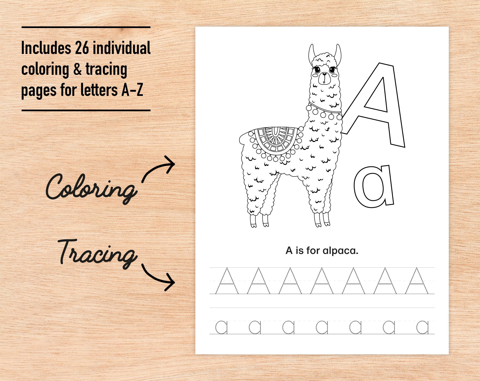 A-Z Animal Alphabet Tracing & Coloring Worksheets 26 - Etsy