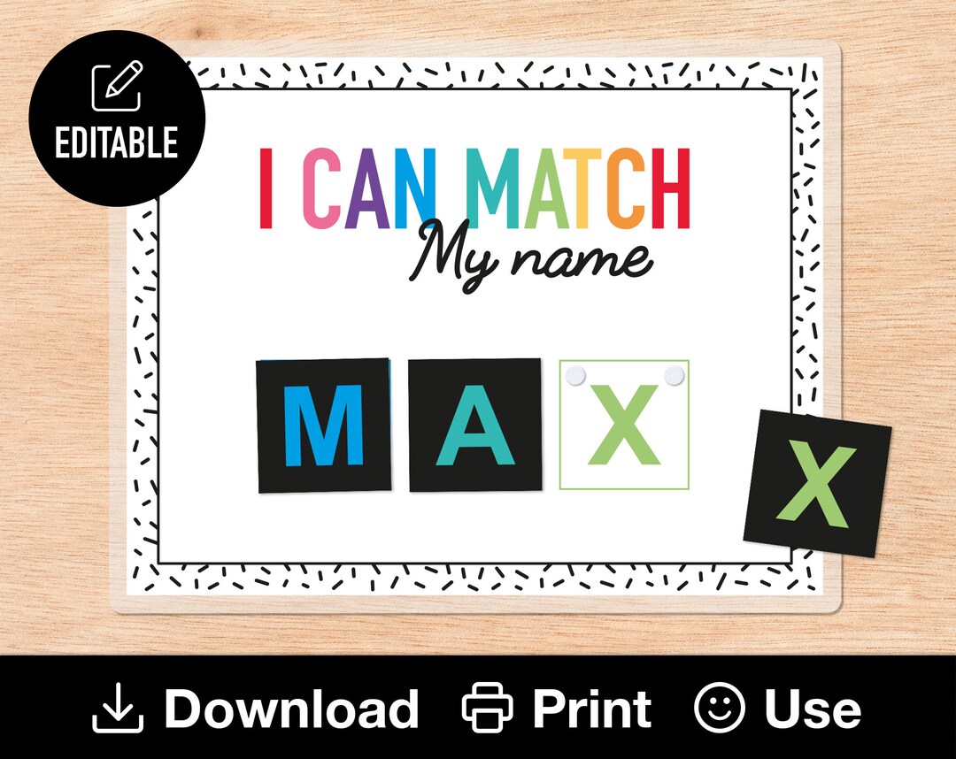 Editable Name Matching Activity (3 Letter Name): Early Learning ...