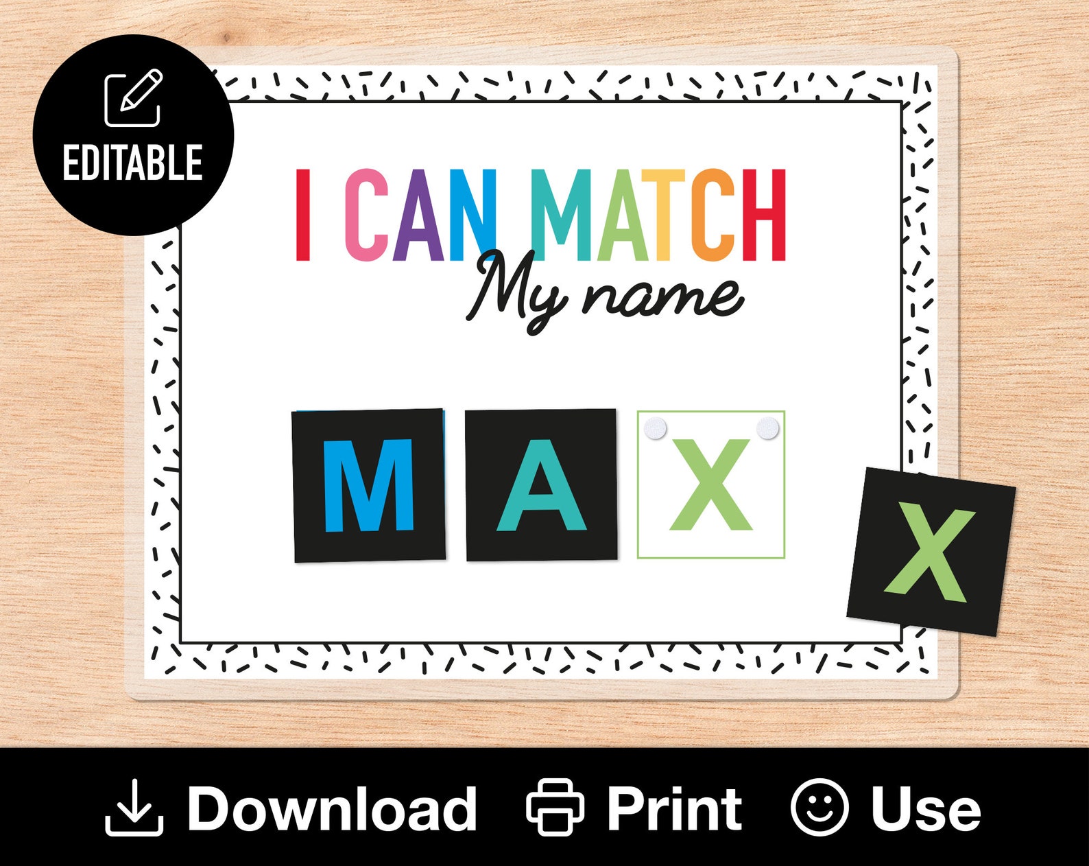Editable Name Matching Activity (3 Letter Name): Early Learning ...