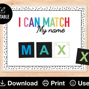Editable Name Matching Activity (3 Letter Name): Early Learning ...