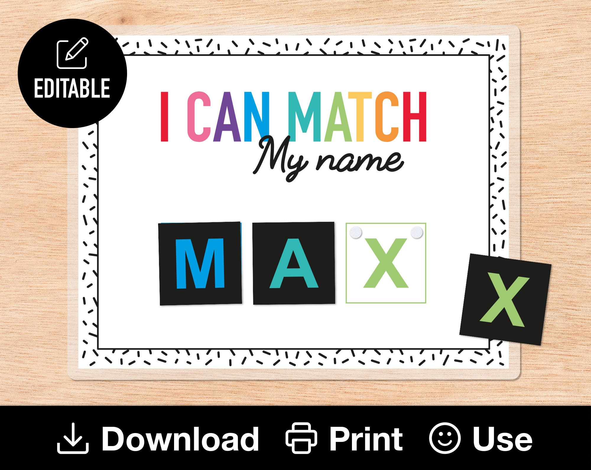 Editable Name Matching Activity 3 Letter Name, I Can Spell My Name ...