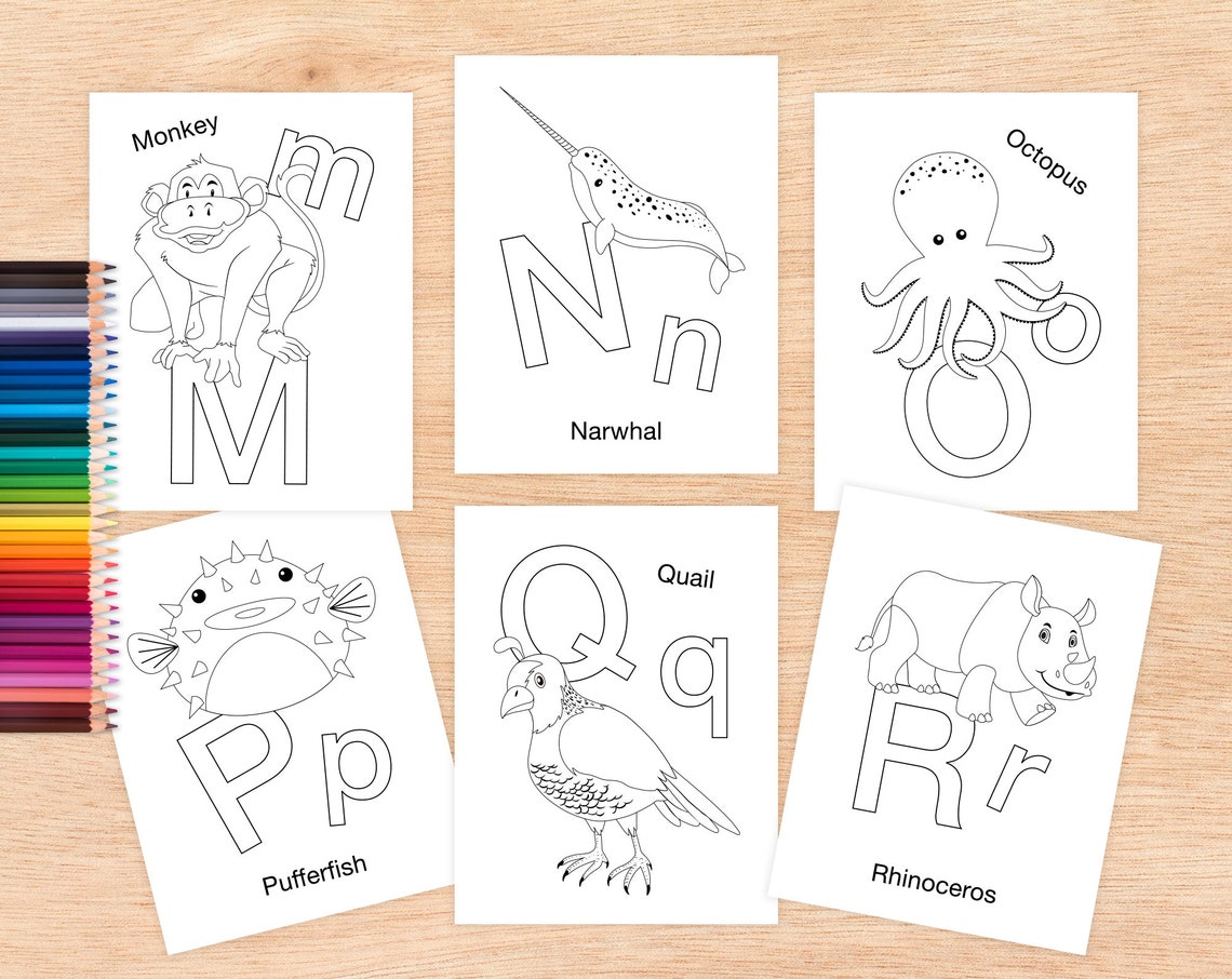 26 Animal ABC Coloring Sheets A-Z Printable Pages for | Etsy UK