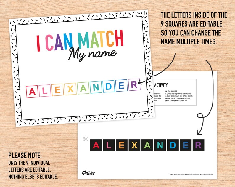 Editable Name Matching Activity 9 Letter Name I Can Spell - Etsy Australia