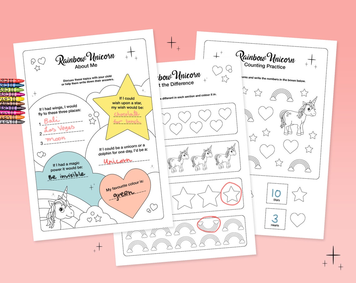 25 Unicorn Preschool Worksheets and Activities for Busy - Etsy