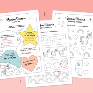 25 Unicorn Preschool Worksheets and Activities for Busy Binder, Pre-k ...
